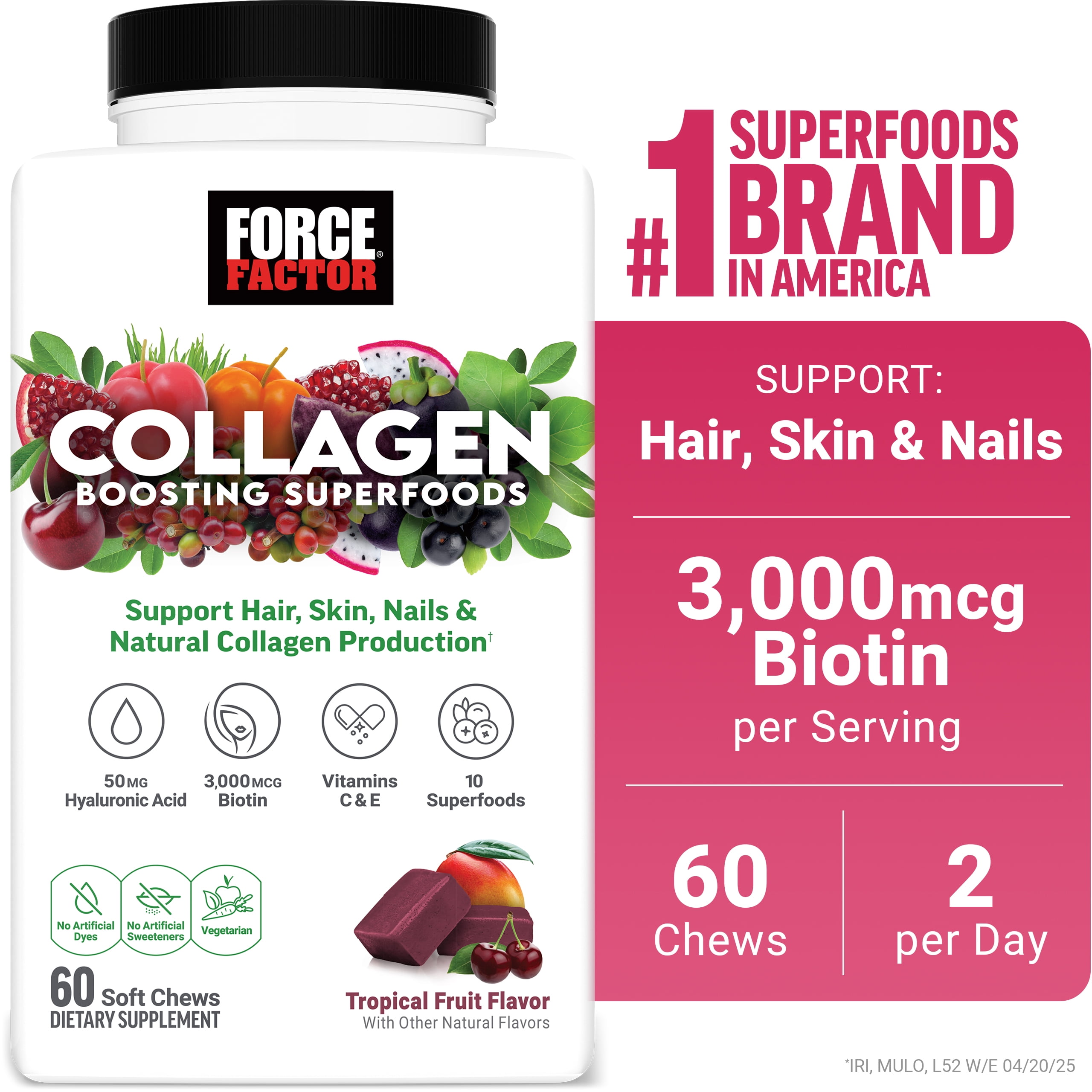 Force Factor Vegan Collagen Boosting Superfoods with Biotin Hyaluronic ...