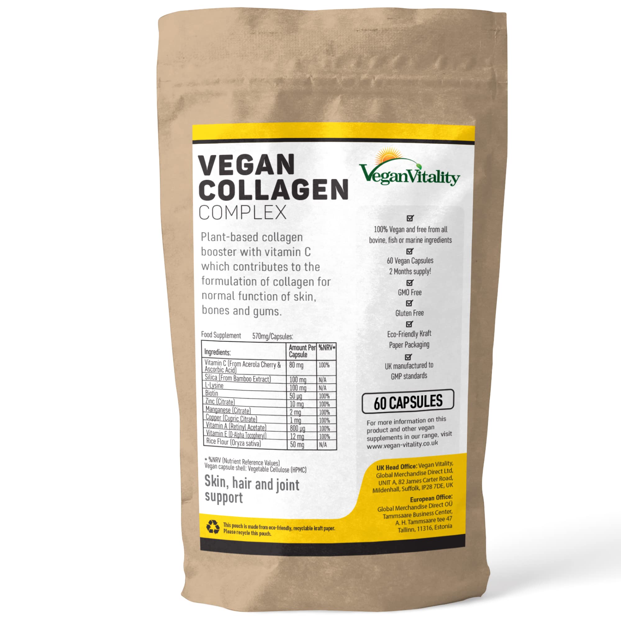 Vegan Collagen Supplements for Skin, Hair, Nails & Joints with Biotin ...