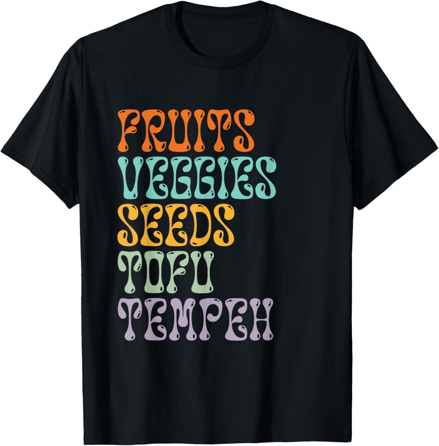 Vegan Food List Fruits Veggies Seeds Tofu Tempeh 70s Vintage T-Shirt ...