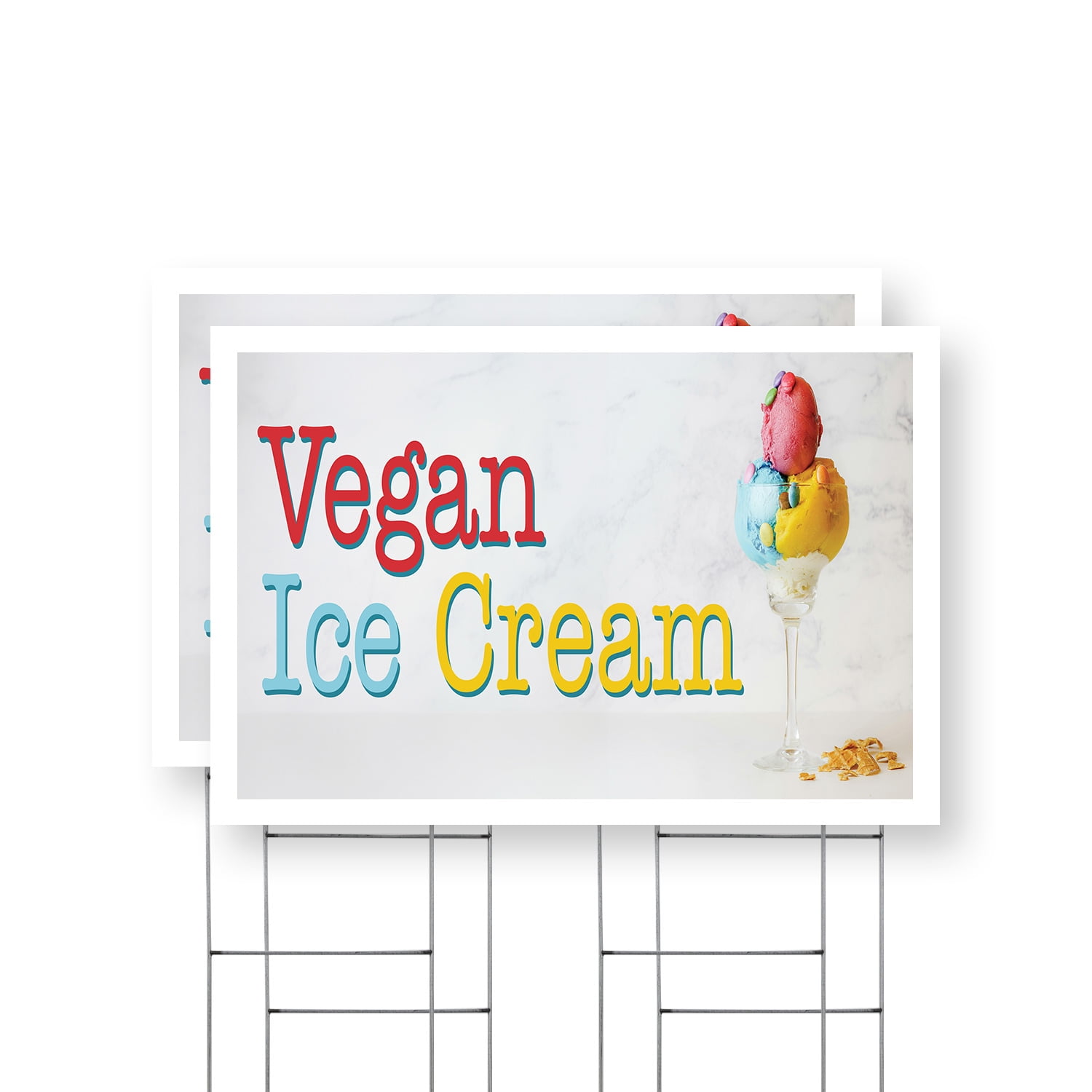 Vegan Ice Cream Yard Sign 2 Pack of 24 Inch x 36 Inch Double Sided ...