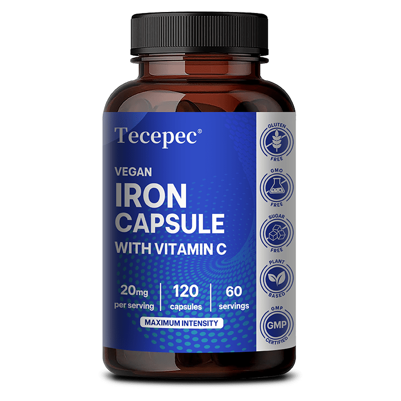 Vegan Iron Supplement with Vitamin C - Non-GMO, No Gluten -For Blood ...