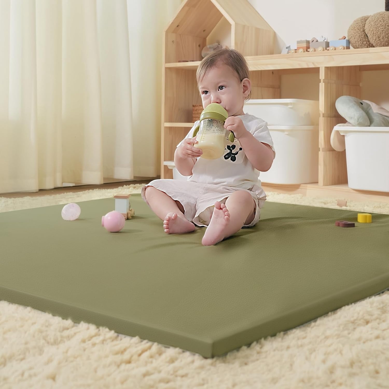 Vegan Leather Baby Play Mat, Wipe-Clean Play Mat for Floor, 50x50 in ...