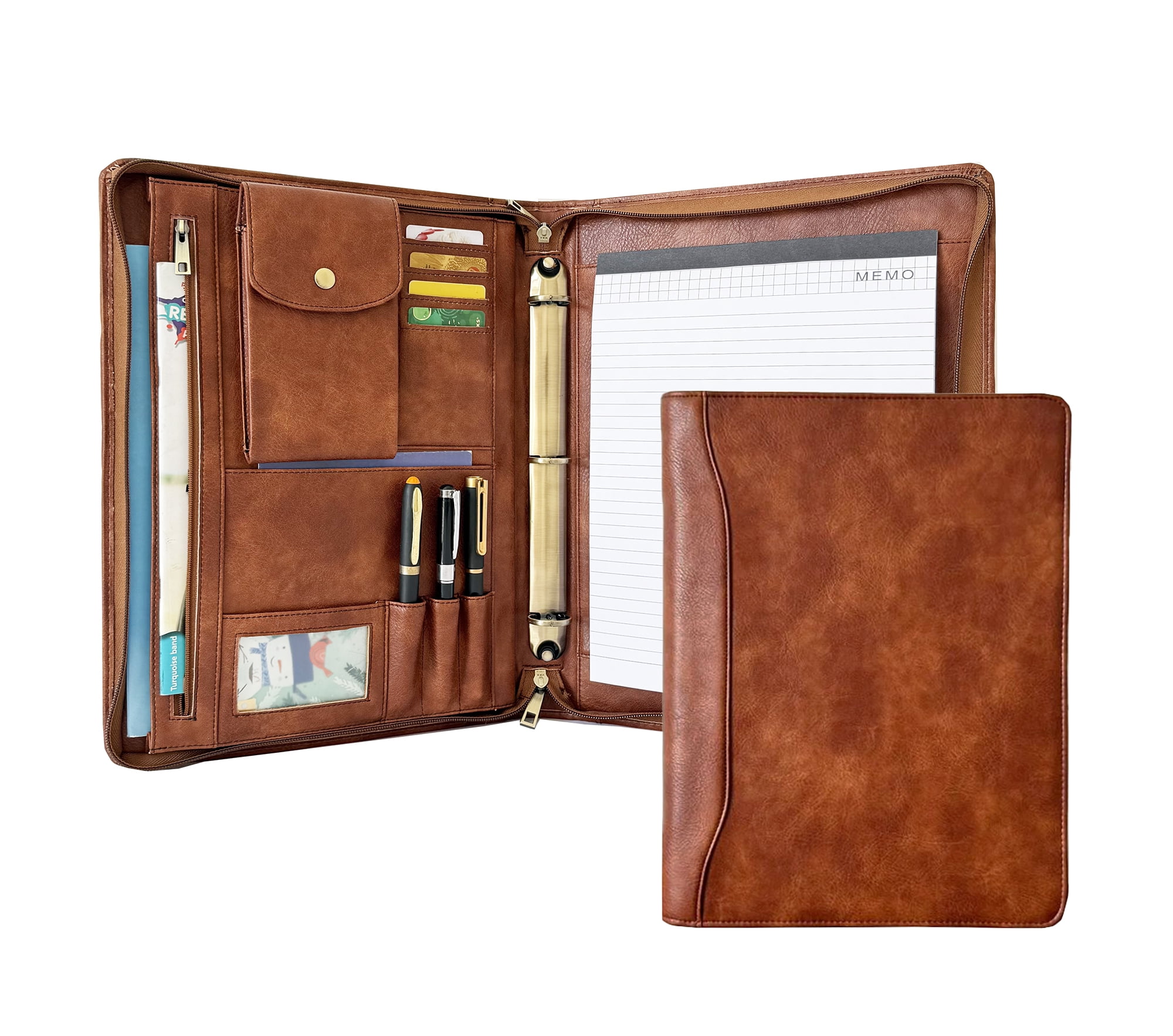 Vegan Leather Portfolio, Zippered Portfolio for Men, Letter Size ...