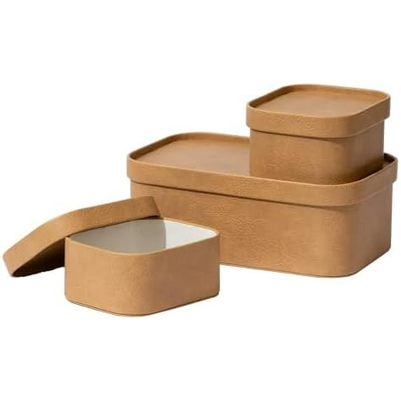 Vegan Leather Storage Boxes with Lids, Set of 3 Decorative Storage ...