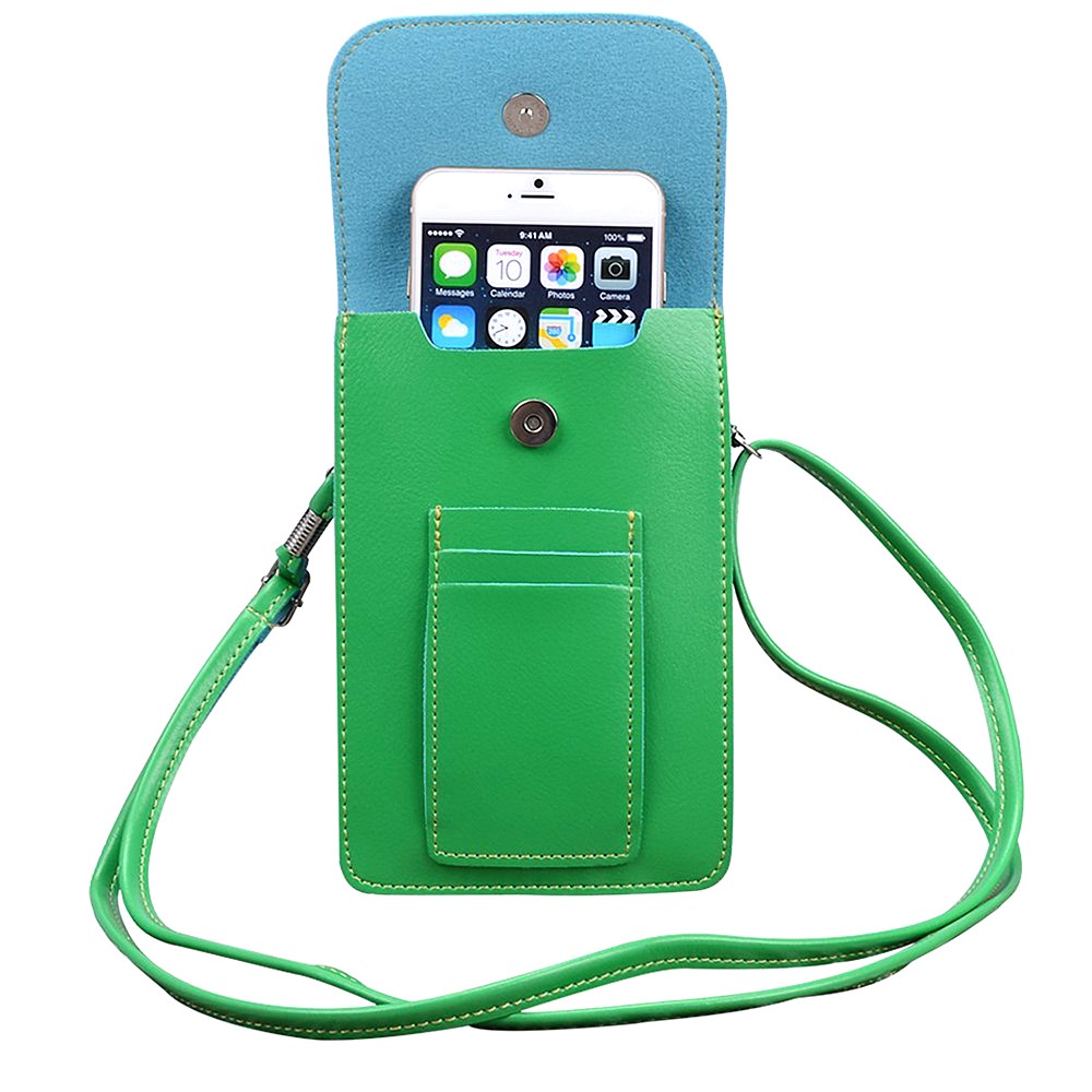 Vegan Leather Vertical Crossbody Smartphone Pouch Wallet (Green) with ...