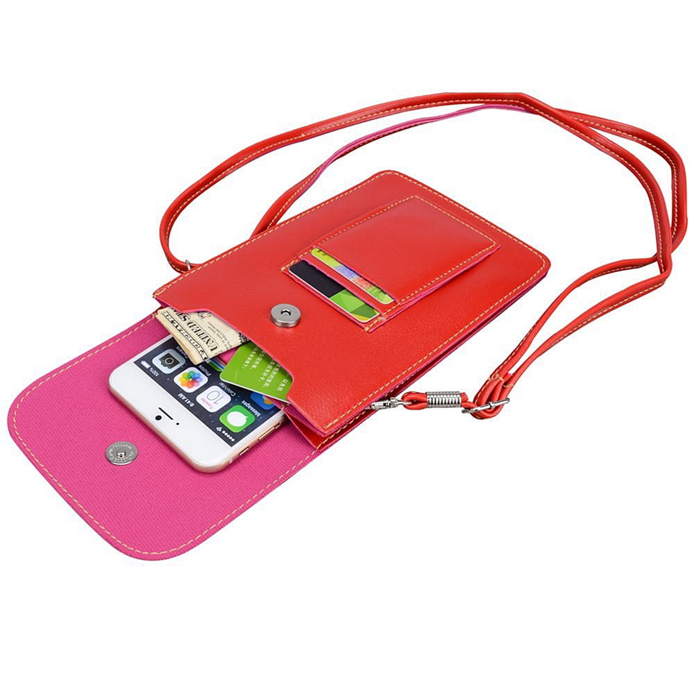 Vegan Leather Vertical Crossbody Smartphone Pouch Wallet (Red) with ...