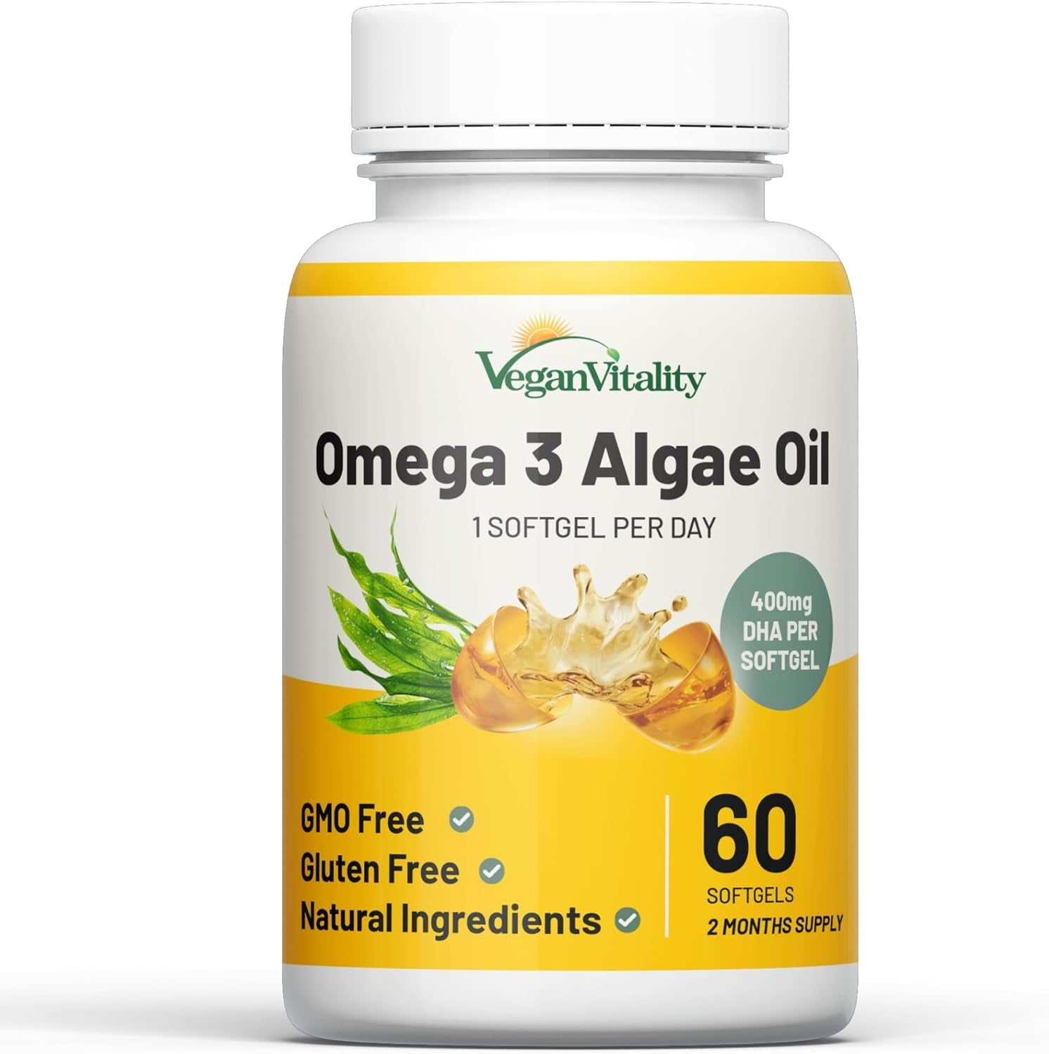Vegan Omega 3, Organic Algae Oil Capsules, DHA 60 Servings, Benefits ...