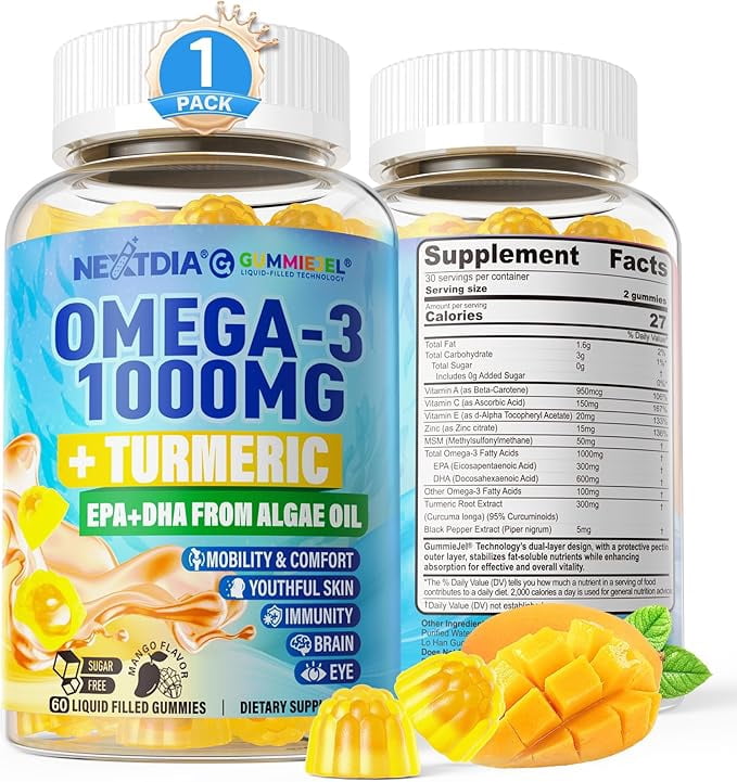 Vegan Omega-3 Gummies 1000mg Turmeric - Omega 3 Fish Oil Alternative ...
