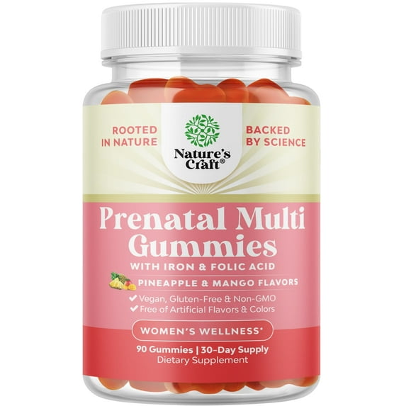 Natures Craft Vegan Prenatal Gummies for Women with Iron Folic Acid ...