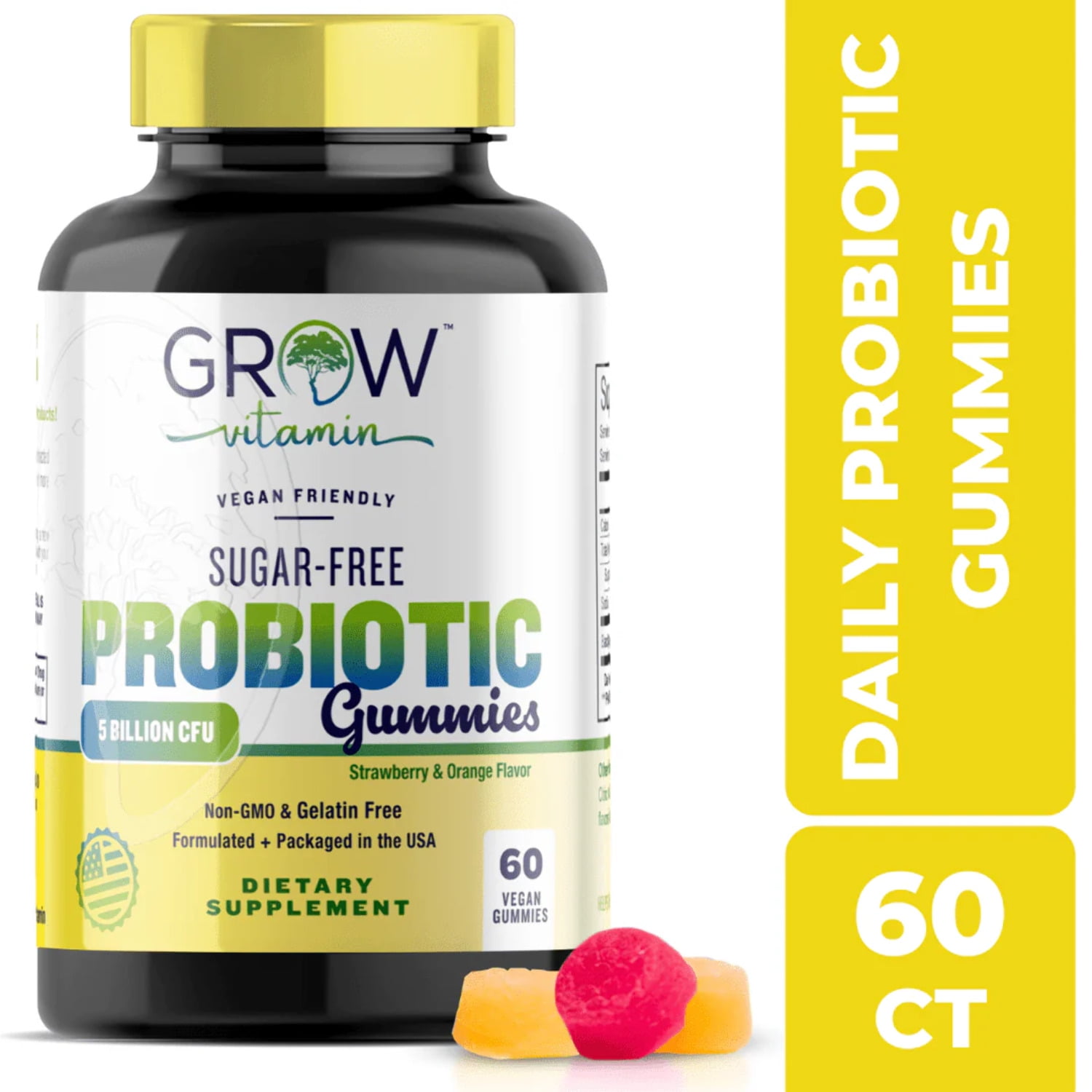 Grow Vitamin Vegan Probiotic Gummies for Digestive Health, Sugar-Free ...