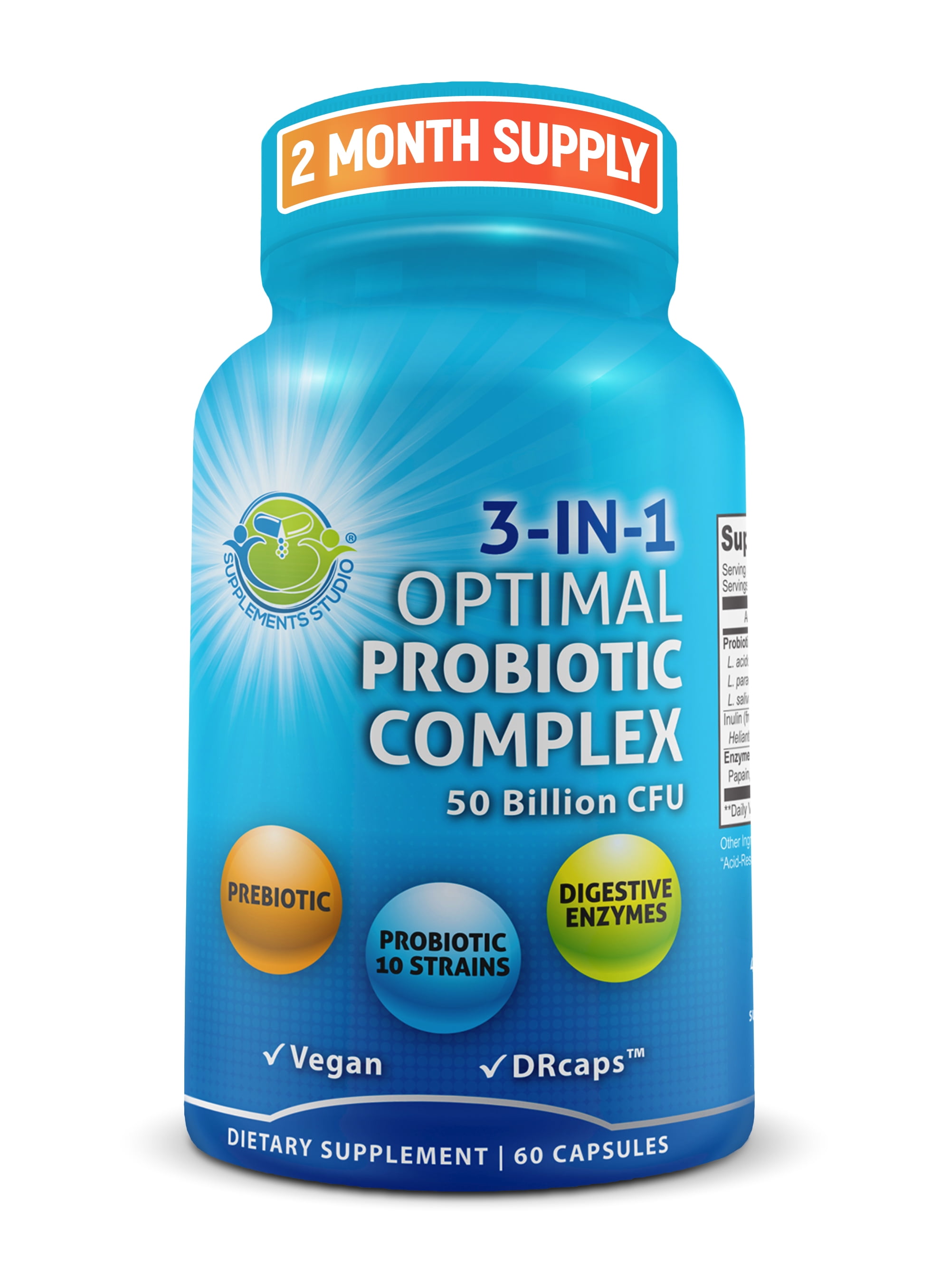Vegan Probiotics with Digestive Enzymes & Prebiotic for Women & Men's ...