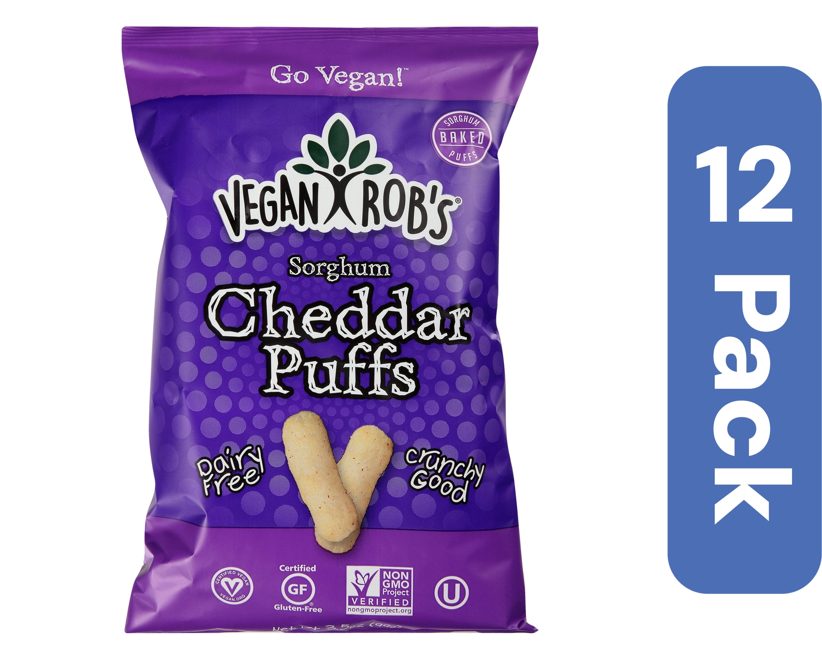 Vegan Rob's Puffs Dairy Free Cheddar 3.5 oz (Pack Of 12) - Walmart.com