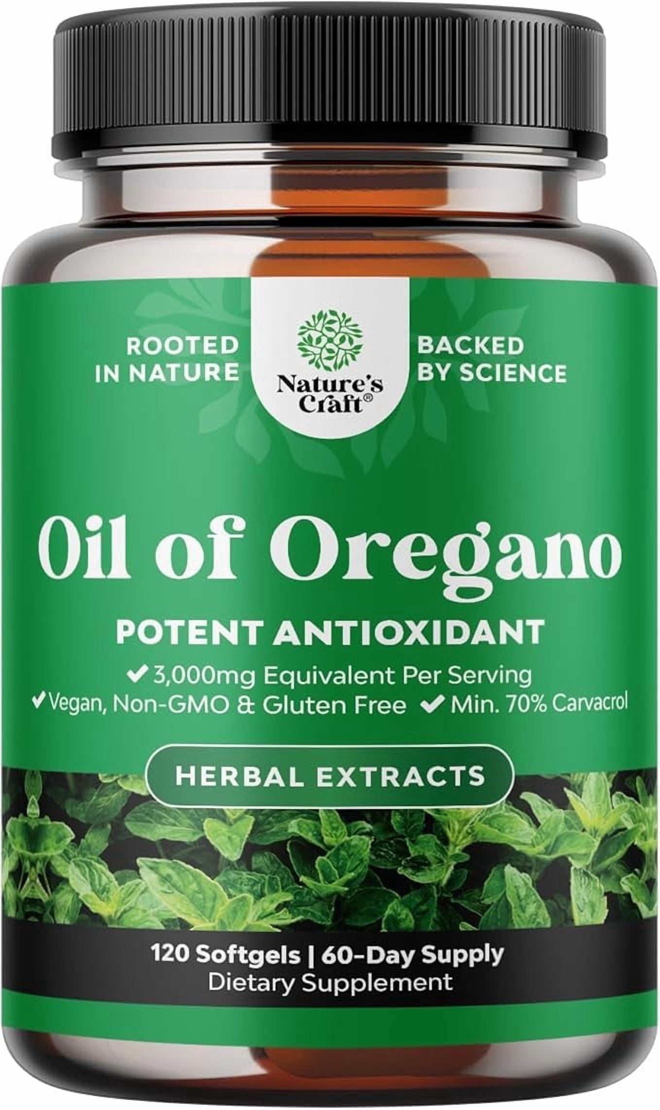 Natures Craft Vegan Wild Oregano Oil Capsules, 3000mg Herbal Equivalent ...