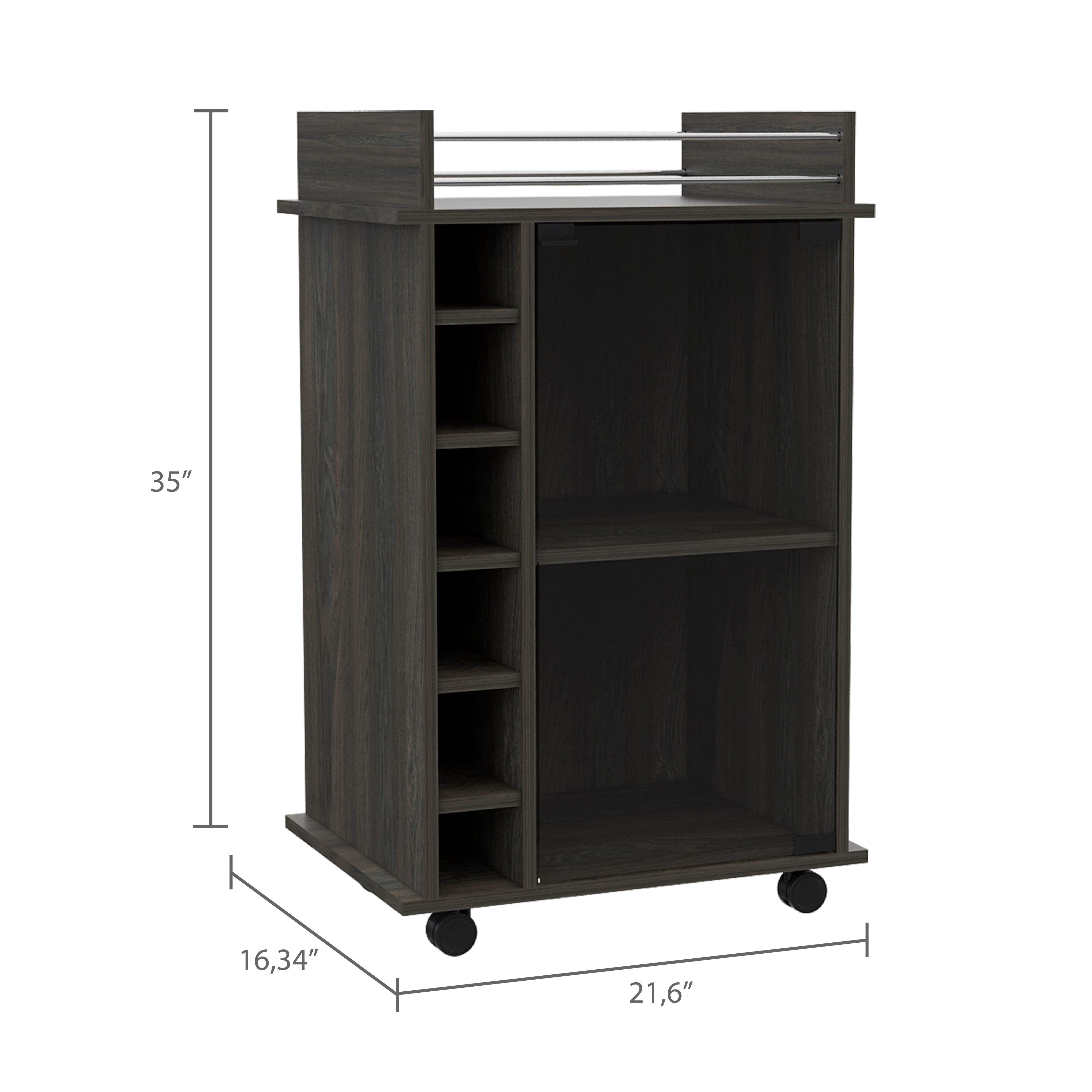 Vegas Bar Cart, Two Tier Cabinet With Glass Door, Six Cubbies For ...