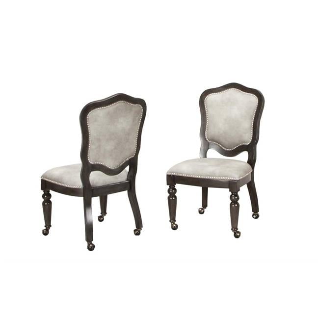 Vegas Caster Gaming & Dining Wood Chair - Nailheads & Casters Grey Set ...
