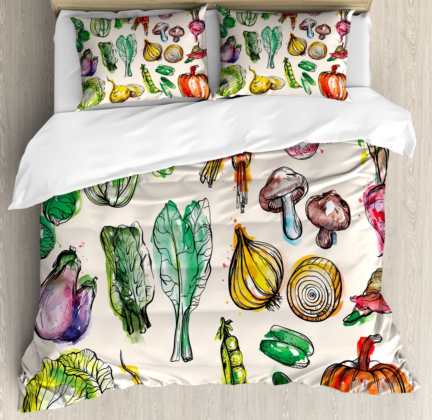 Vegetable Art Duvet Cover Set, Cabbage Peppers Carrots Beets Mushrooms ...
