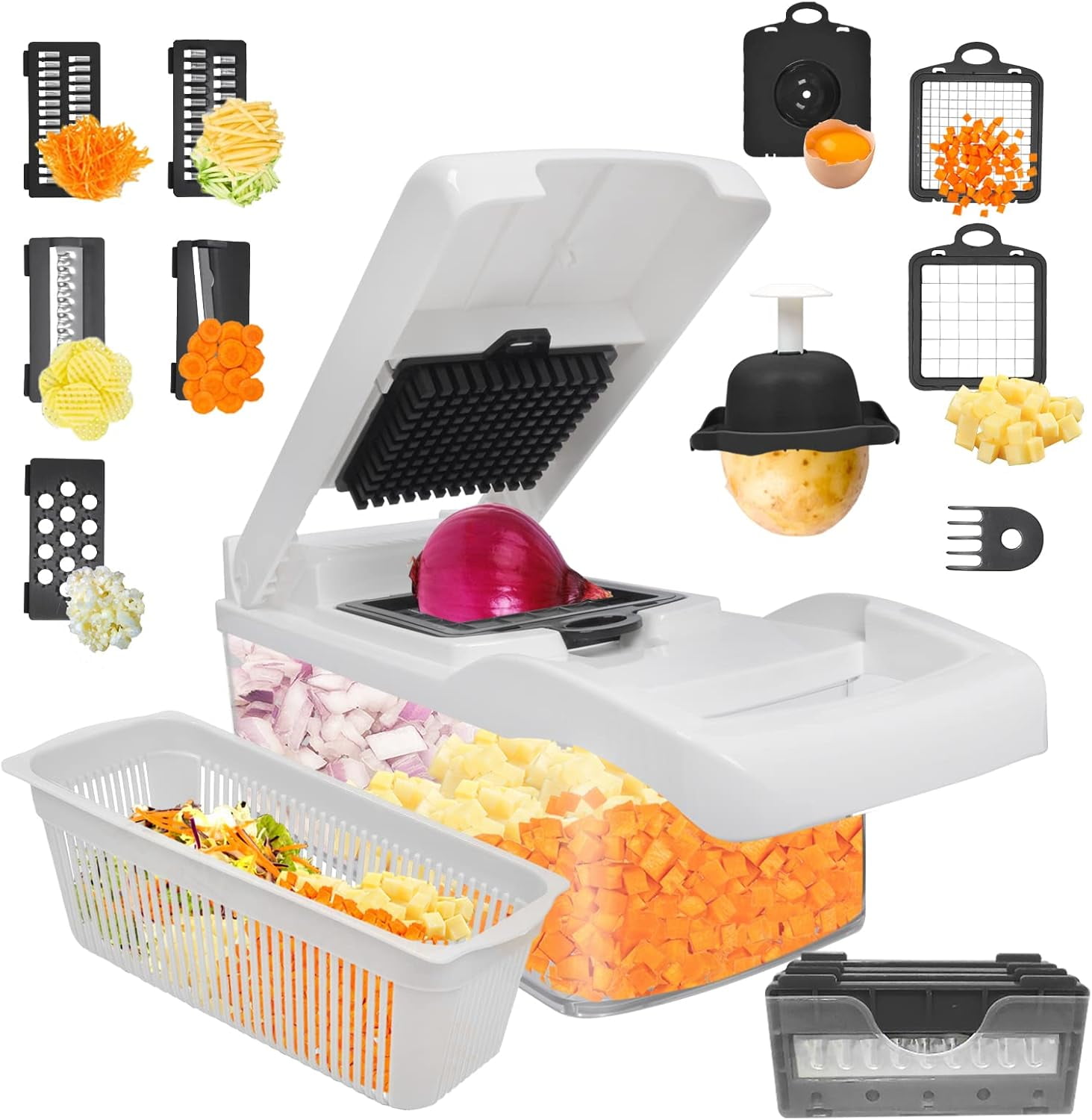Vegetable Chopper,14-in-1 Multifunctional Veggie Chopper,Black Kitchen ...