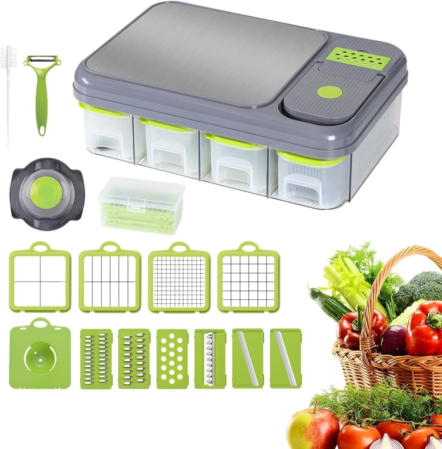 Vegetable Chopper, 15-in-1 Veggie Chopper, Food Chopper with Container ...