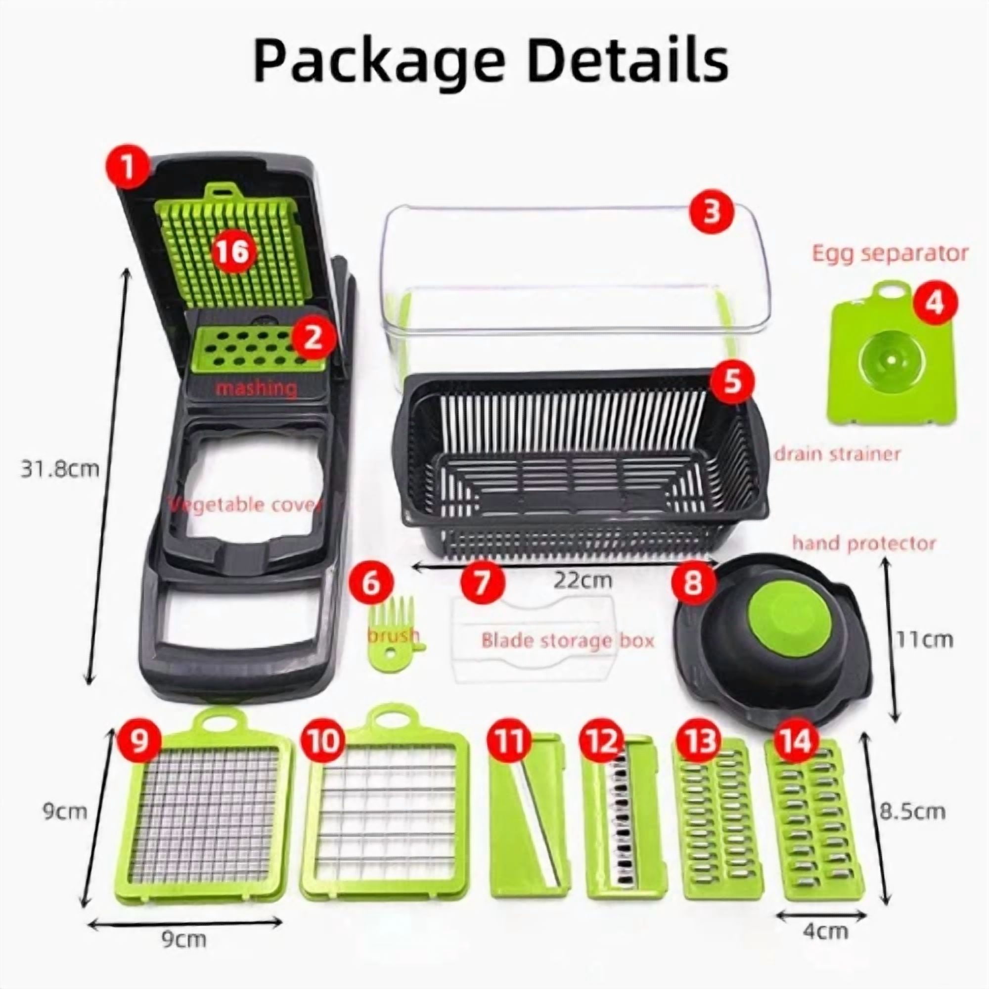 Vegetable Chopper 16 In 1 Food Dicer & Slicer Onion Ginger Cutter ...