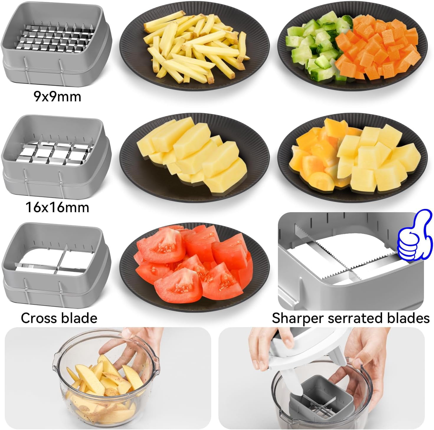 Vegetable Chopper Bowl with 3 Blades for Onions, Potatoes, Carrots, and ...