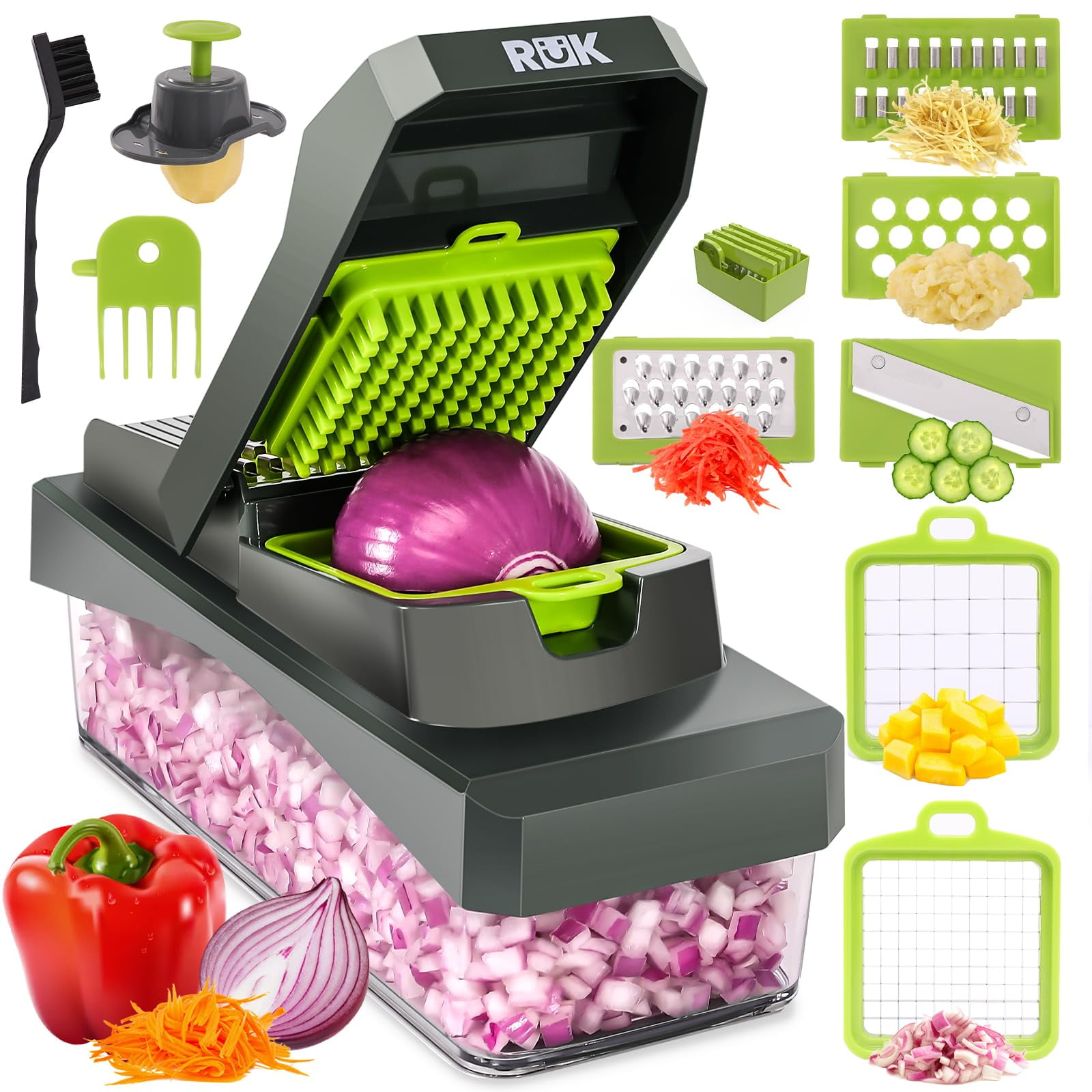 RuK Vegetable Chopper with Container 10 in 1 Food Slicer Dicer Grater ...