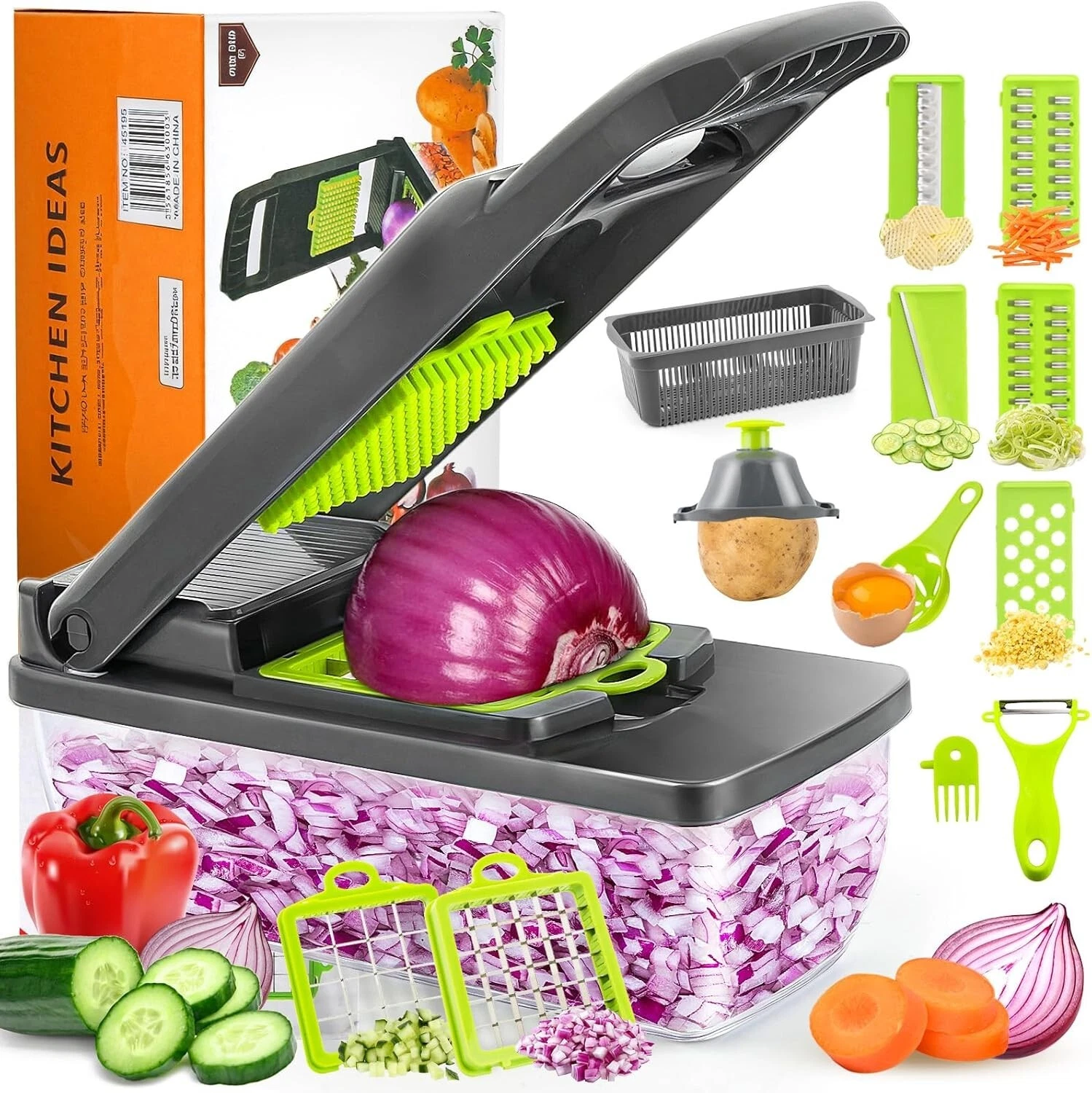 Vegetable Chopper Cutter Slicer, 3-In-1 Multifunctional Veggie Chopper ...