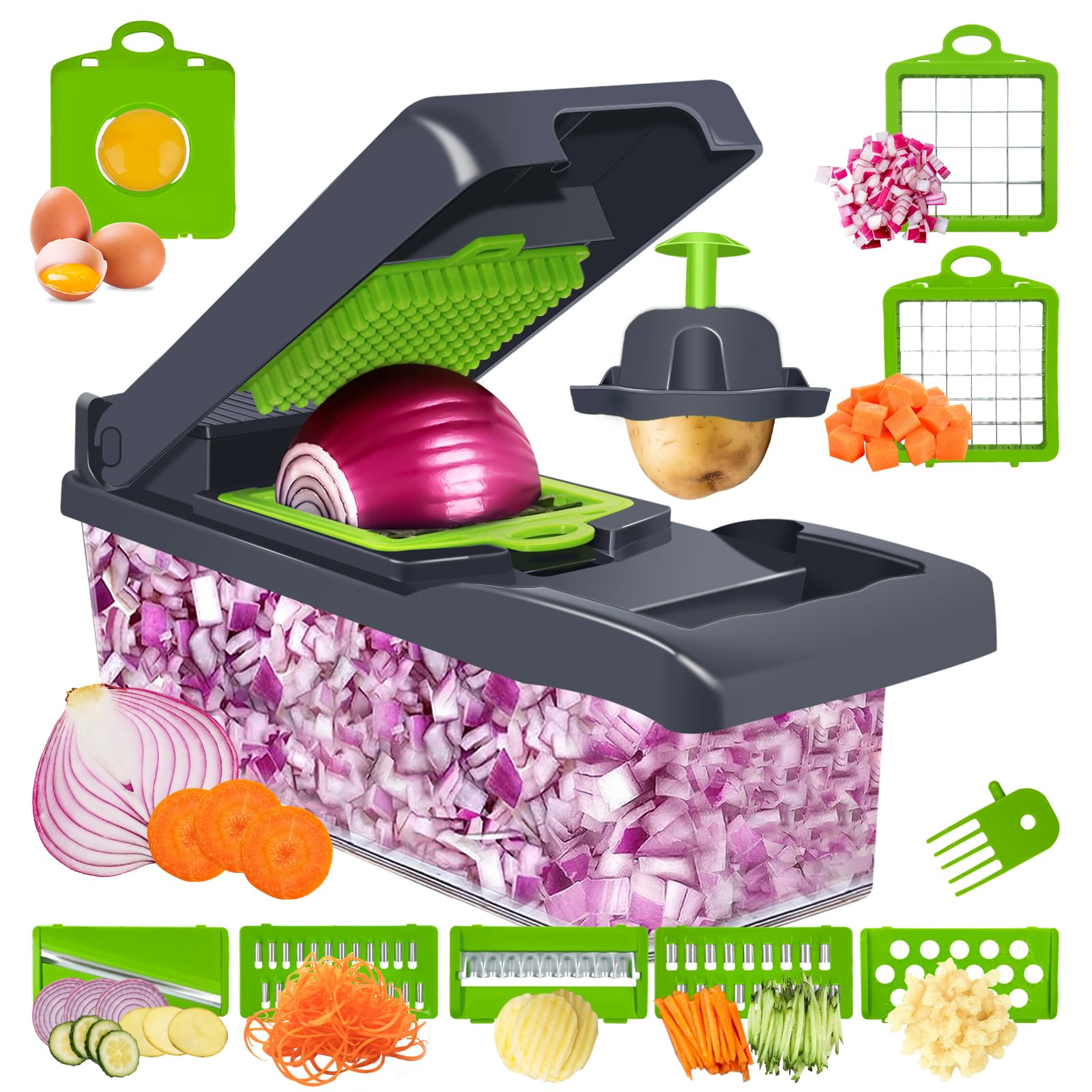 Vegetable Chopper, Multi-Functional 14 in 1 Food Chopper With 3 Blades ...