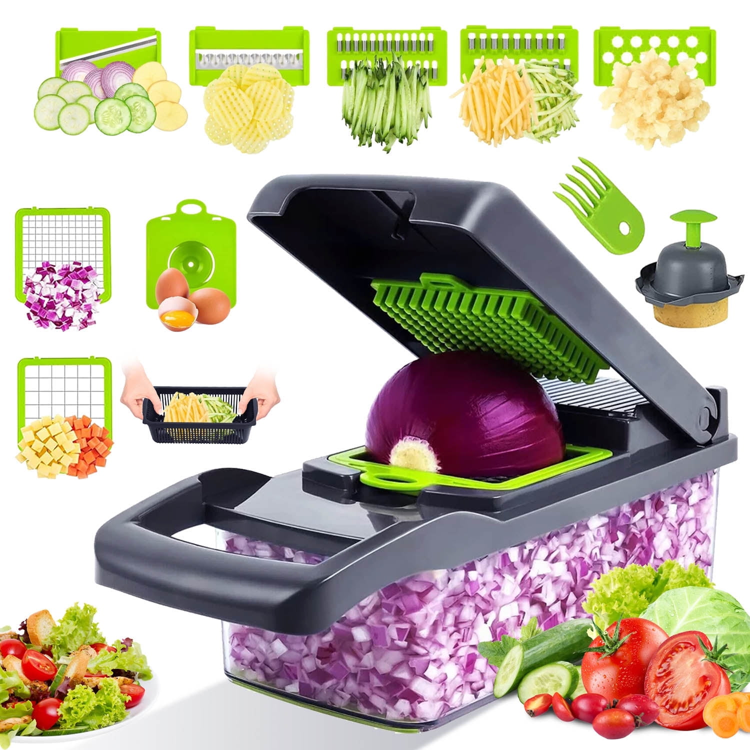 Vegetable Chopper, Multifunctional 12-in-1 Food Chopper with 7 Blades ...