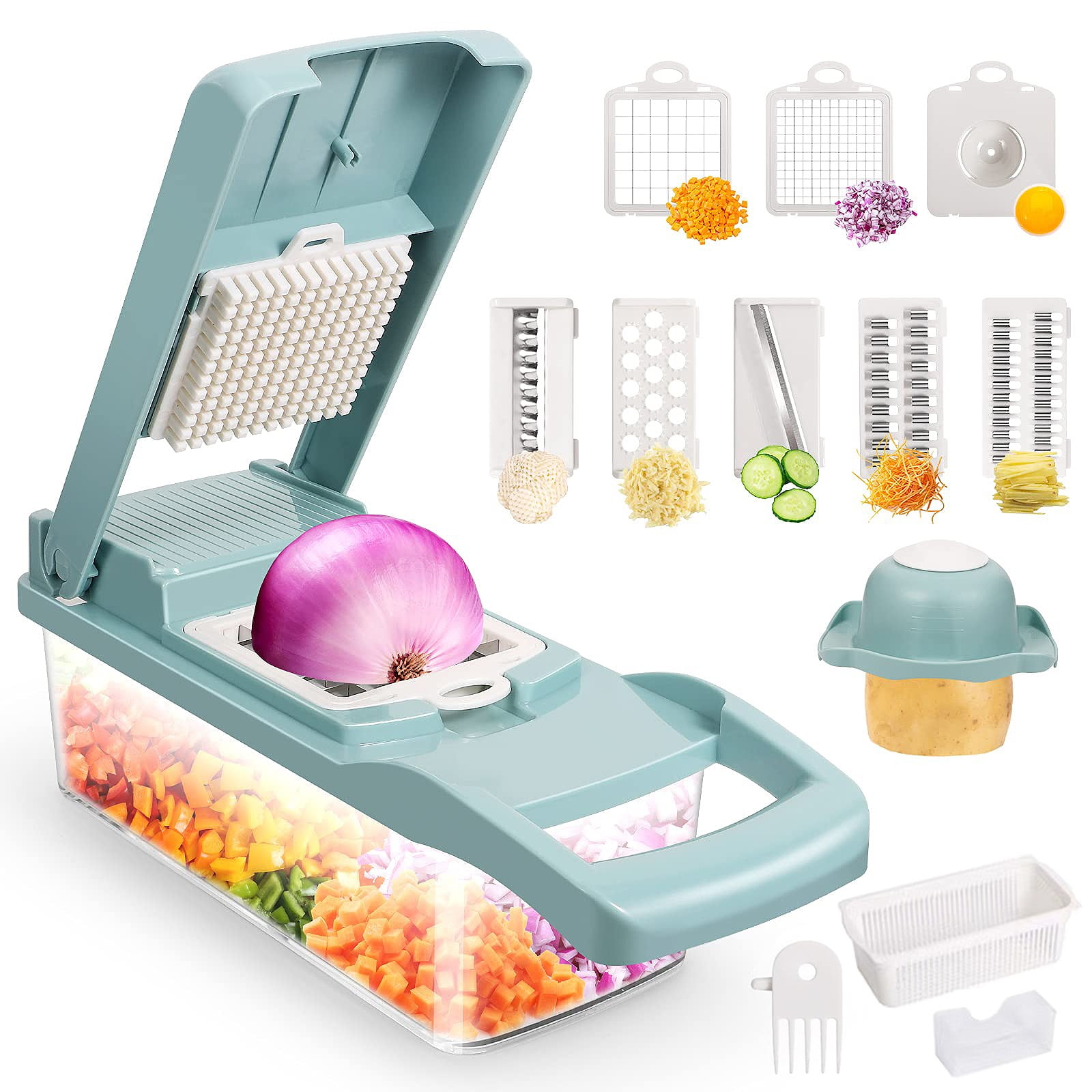 COOSERRY 13-in-1 Veggie Chopper, Food Slicer with 8 Blades, Basket ...