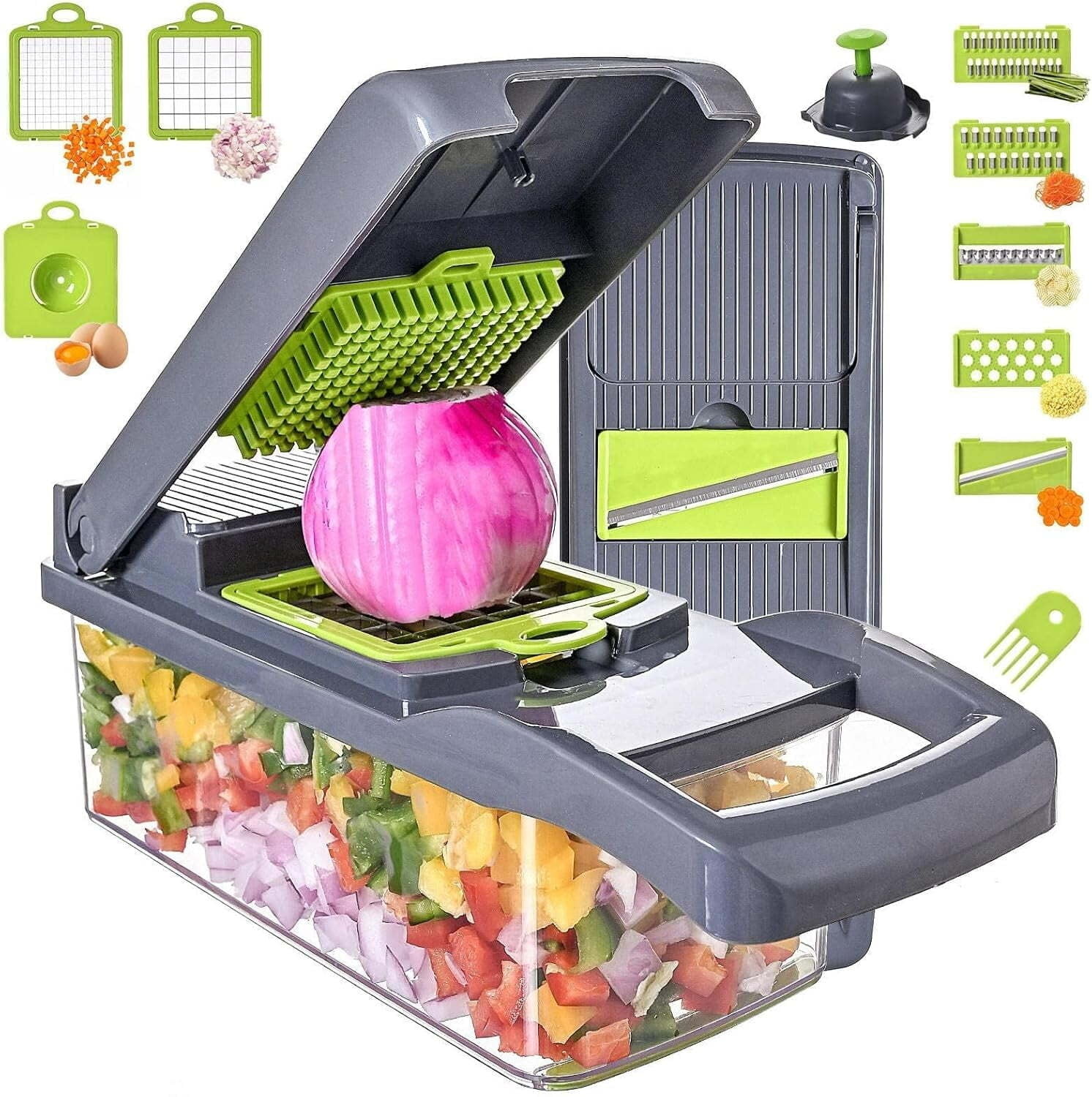 Vegetable Chopper Slicer 13-in-1 with Spice Chopper Set 7 Blades Veggie ...