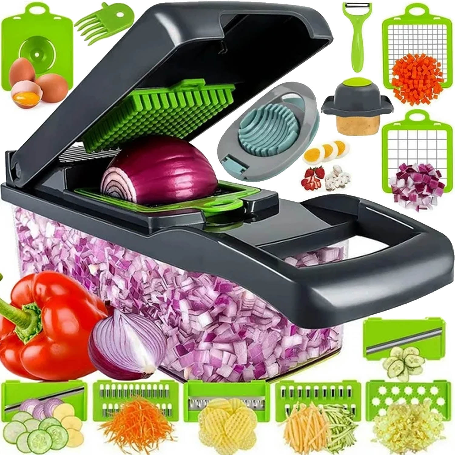 Camkey Vegetable Chopper Slicer 14 in 1 Multi-Functional Veggie Dicer ...