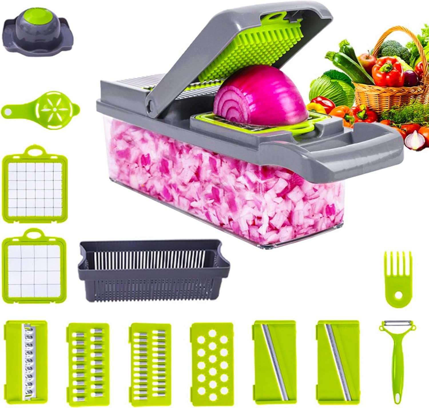 Vegetable Chopper Slicer Dicer 14-in-1 Fruits Cutter Mandoline Slicer ...