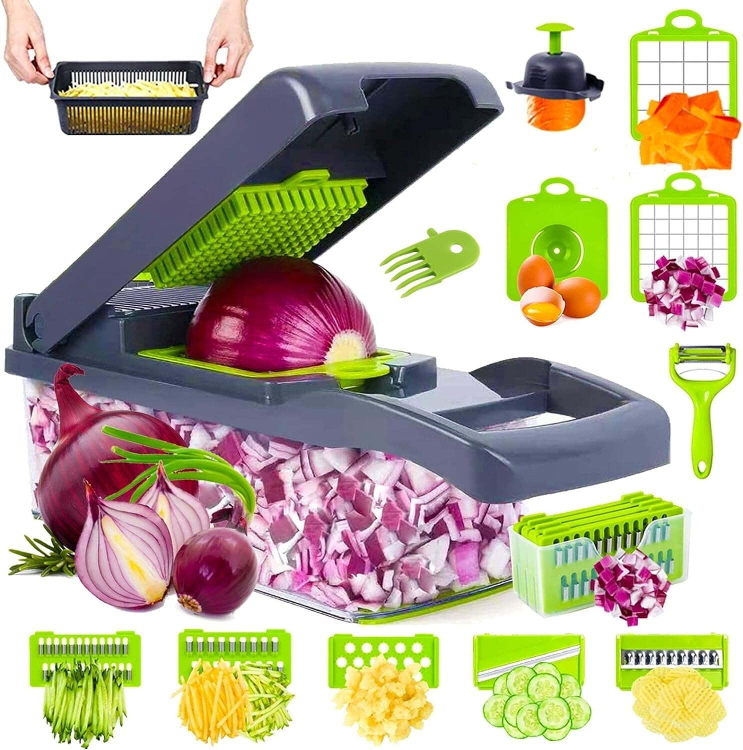 Vegetable Chopper, Veggie Chopper, Multifunctional 12 in 1 Food Chopper ...
