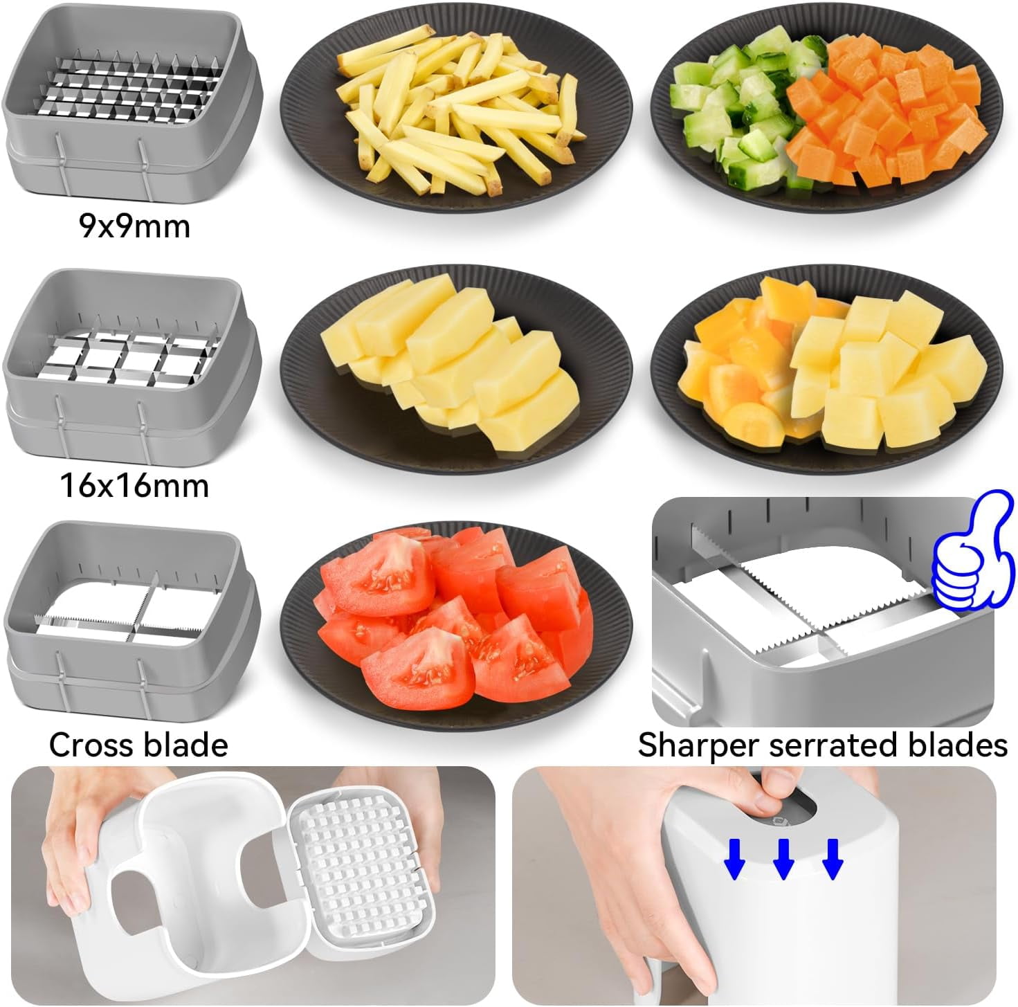Vegetable Chopper with 3 Blades, Manual Dicer for Onion, Carrot, Tomato ...