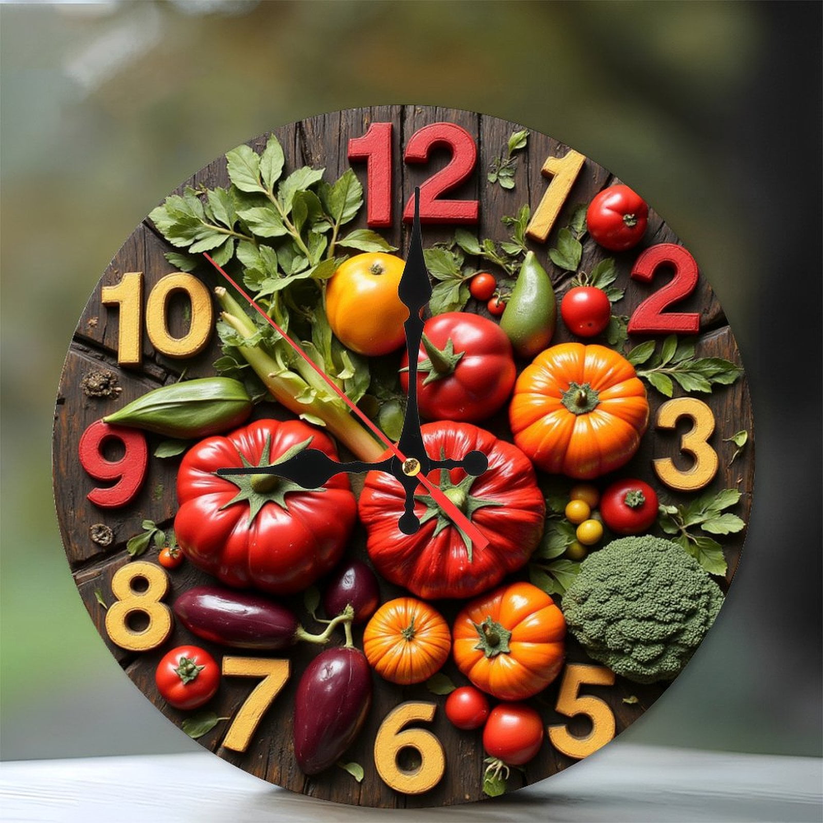 Vegetable Clock Wall Decor，Farm Fresh Produce，Kitchen Timepiece 10-Inch ...