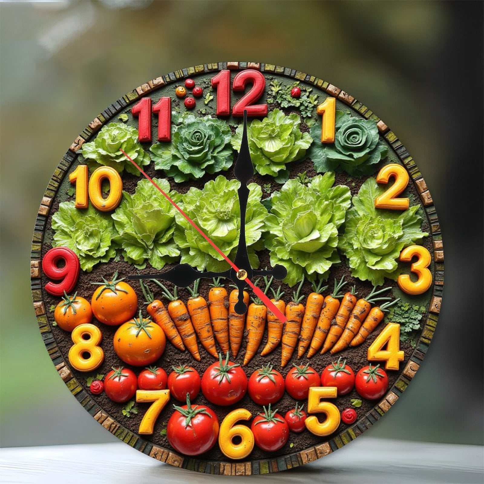 Vegetable Clock Wall Decor Garden Decor Tomato Carrot Cabbage 10-Inch ...