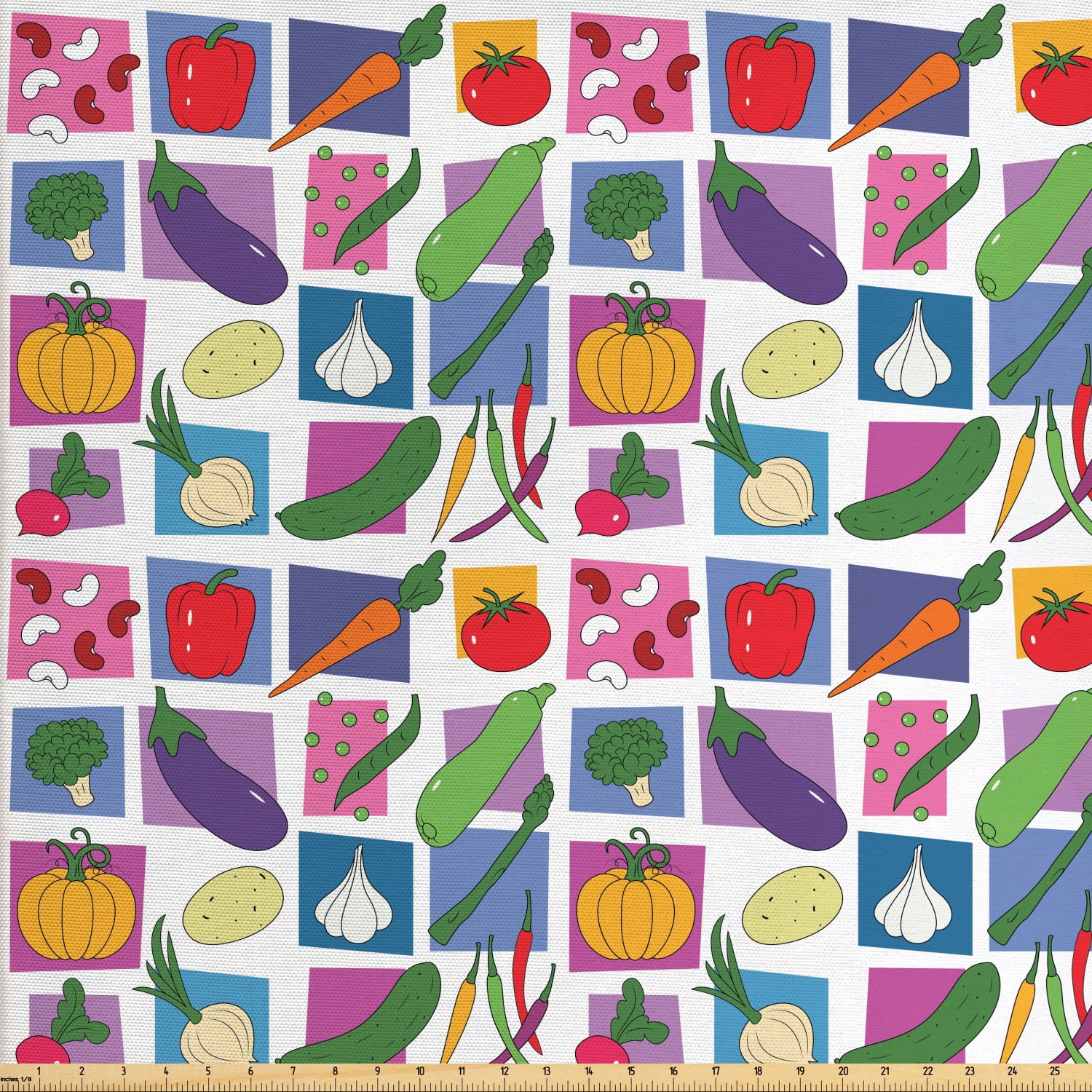 Ambesonne Vegetable Fabric by the Yard Upholstery, Colorful Vegan Food ...