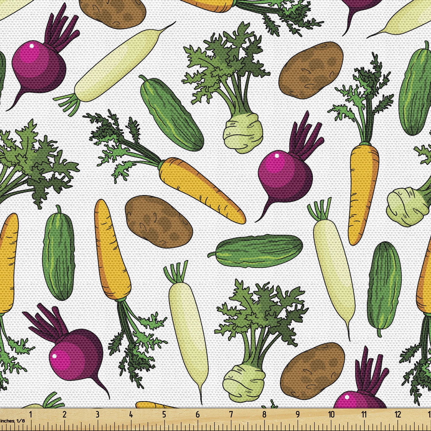 Vegetable Fabric by the Yard, Pattern of Farm Cucumber Carrot Potato ...