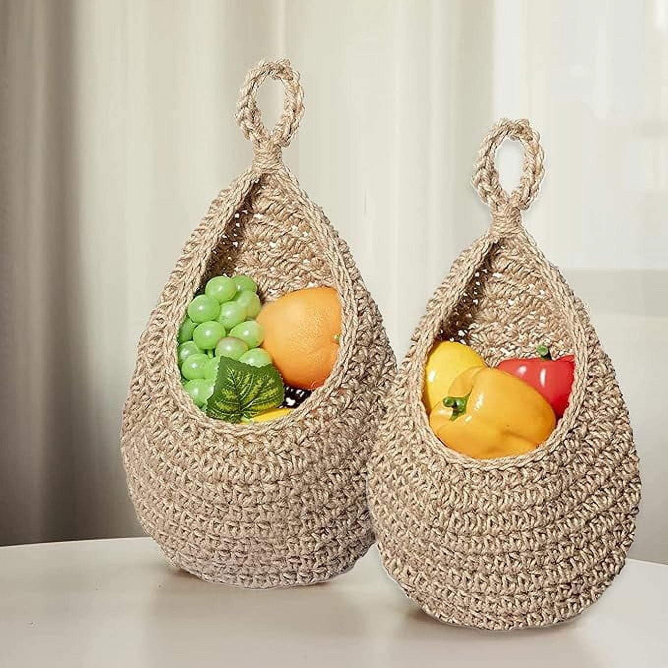 Vegetable Fruit Hanging Wall Baskets,Cotton Rope Woven Hanging Basket ...