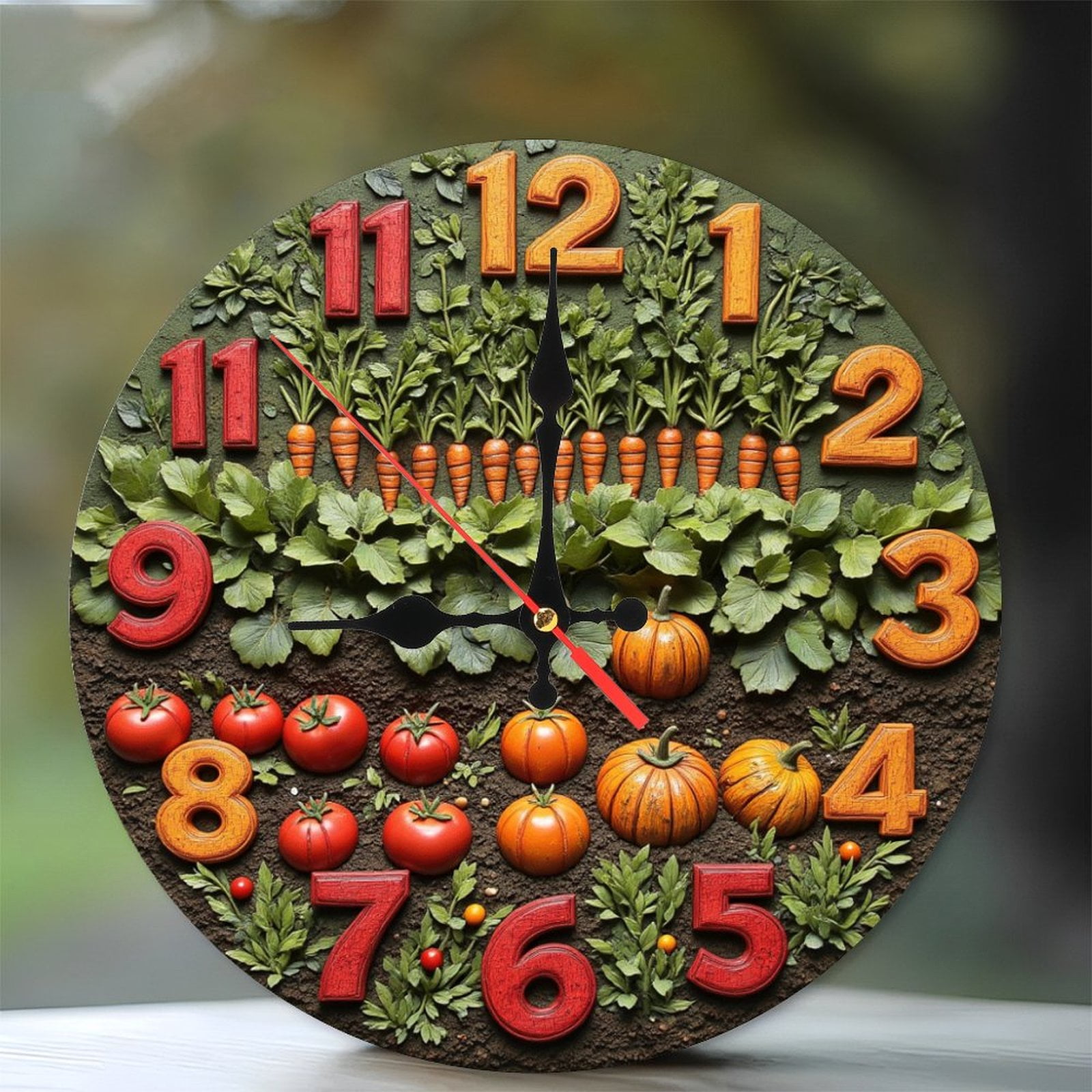 Vegetable Garden Clock Wall Decor Pumpkin Carrot Tomato 10-Inch Silent ...