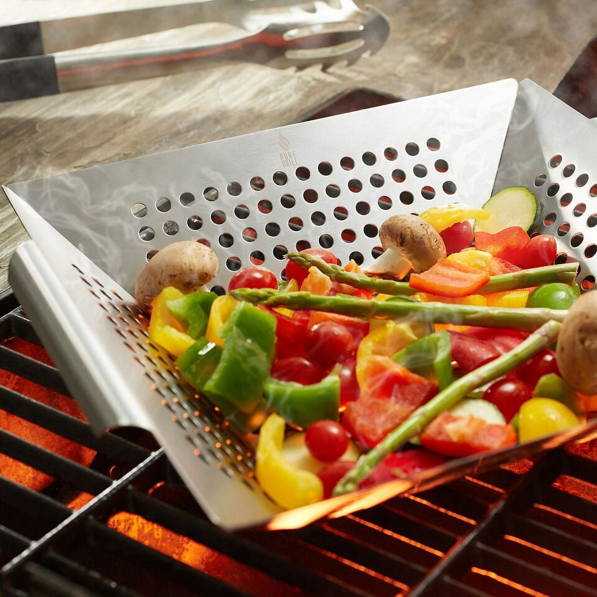 Vegetable Grill Basket - Stainless Steel Barbecue Wok Pan Tray for ...