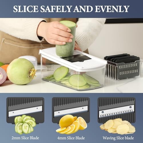 Vegetable Mandolin Slicer, Hand Safe Kitchen Food Shredder with 6 ...