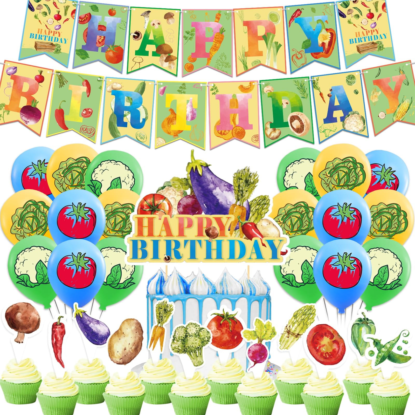 Vegetable Party Decorations Vegetable Birthday Party Supplies Includes ...