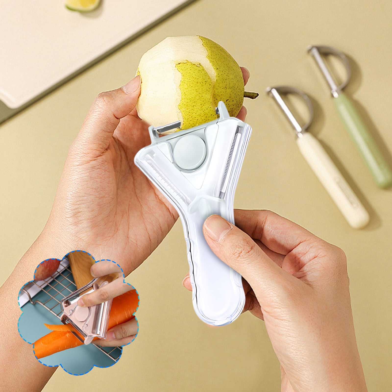 Vegetable Peeler 3-in-1 Multifunctional Paring Knife | Rotating Stainless Steel Blades for ...