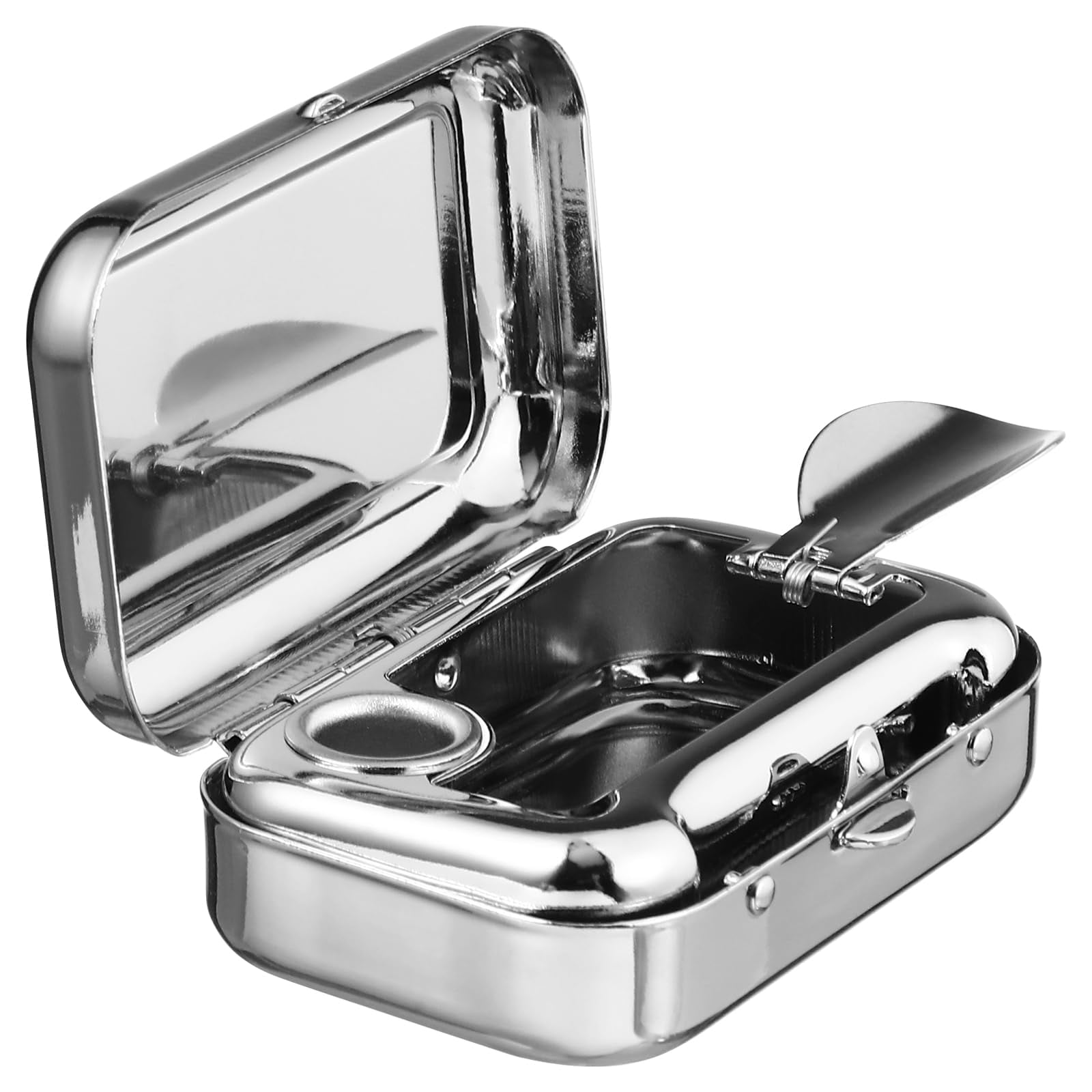 Mini Compact Stainless Steel Portable Ashtray, Car Supplies White Patch ...
