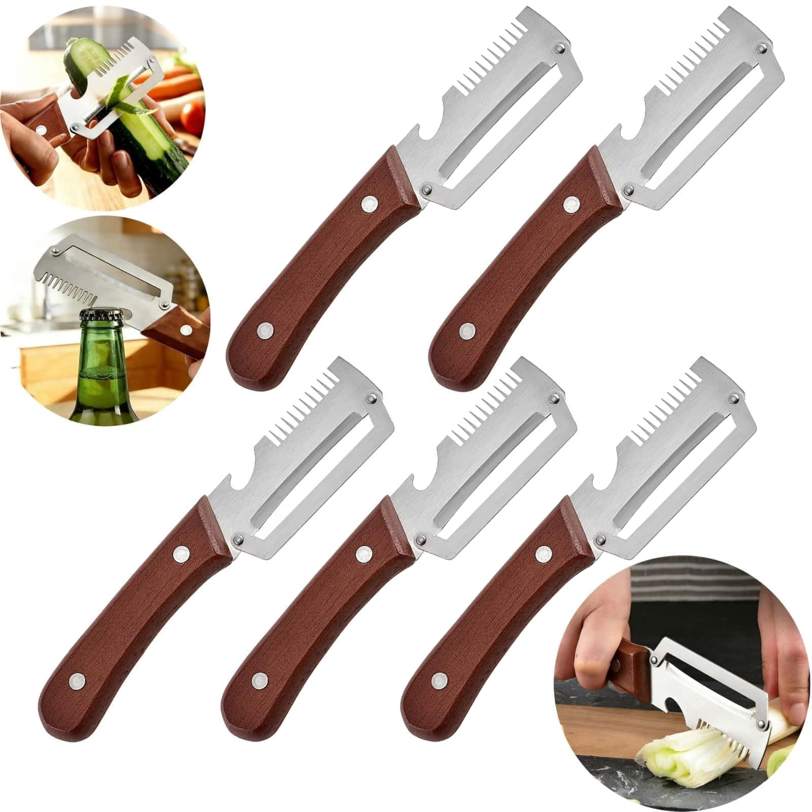 Vegetable Peeler With Wooden Handle 3-in-1 Kitchen Tool Includes Grater ...