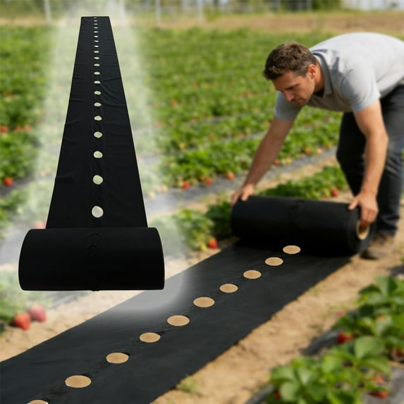 Vegetable Planting Perforated Weed Barrier Fabric & Stakes Kit, 1.97 ft ...