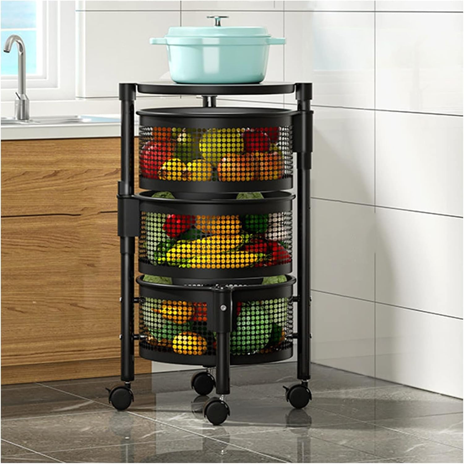 Vegetable Rack 360°Kitchen Rotating Vegetable Rack 3-5-Tier Metal Under ...
