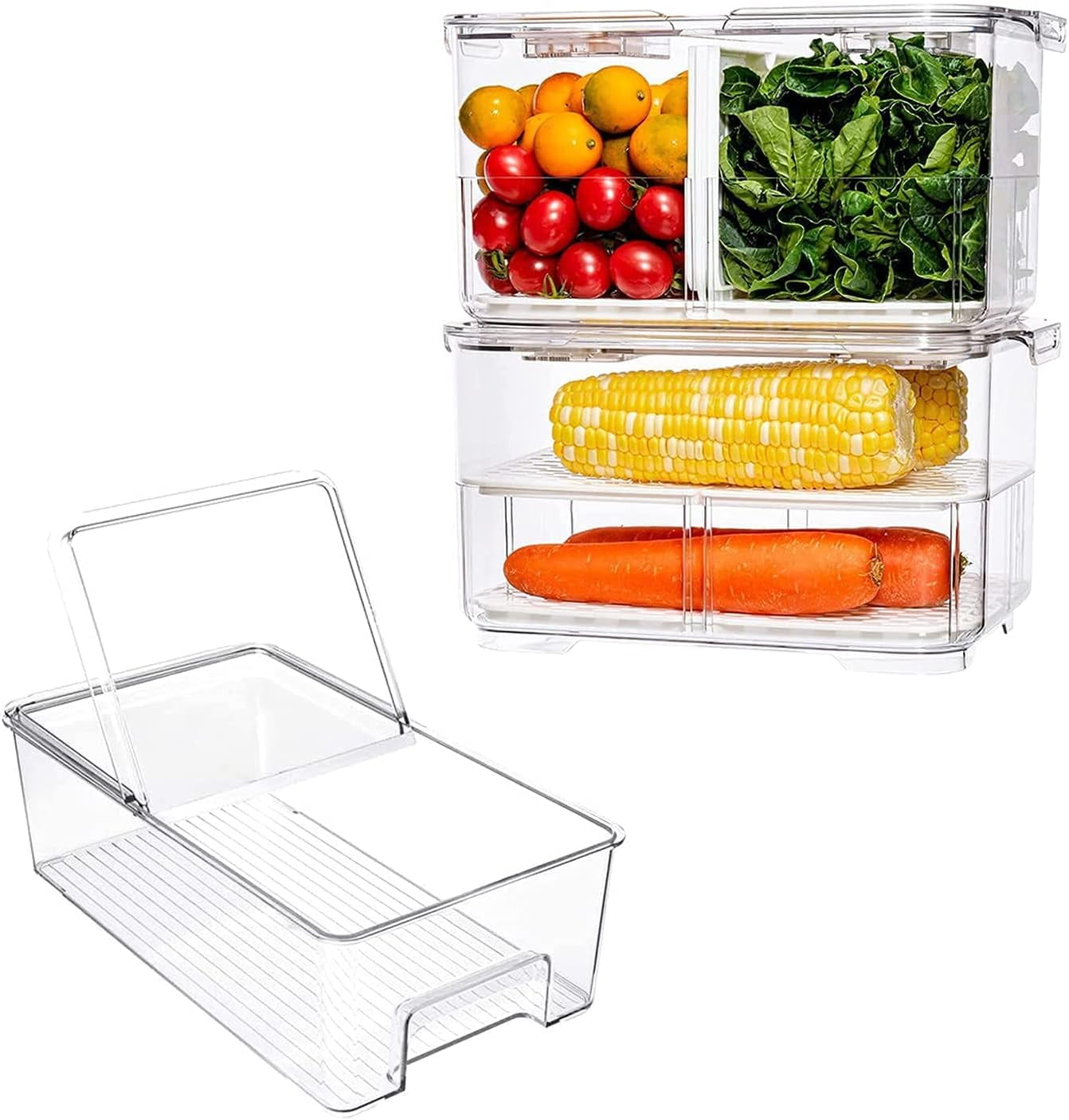 Vegetable Refrigerator Organizer Food Bins with lids Produce Saver Food ...