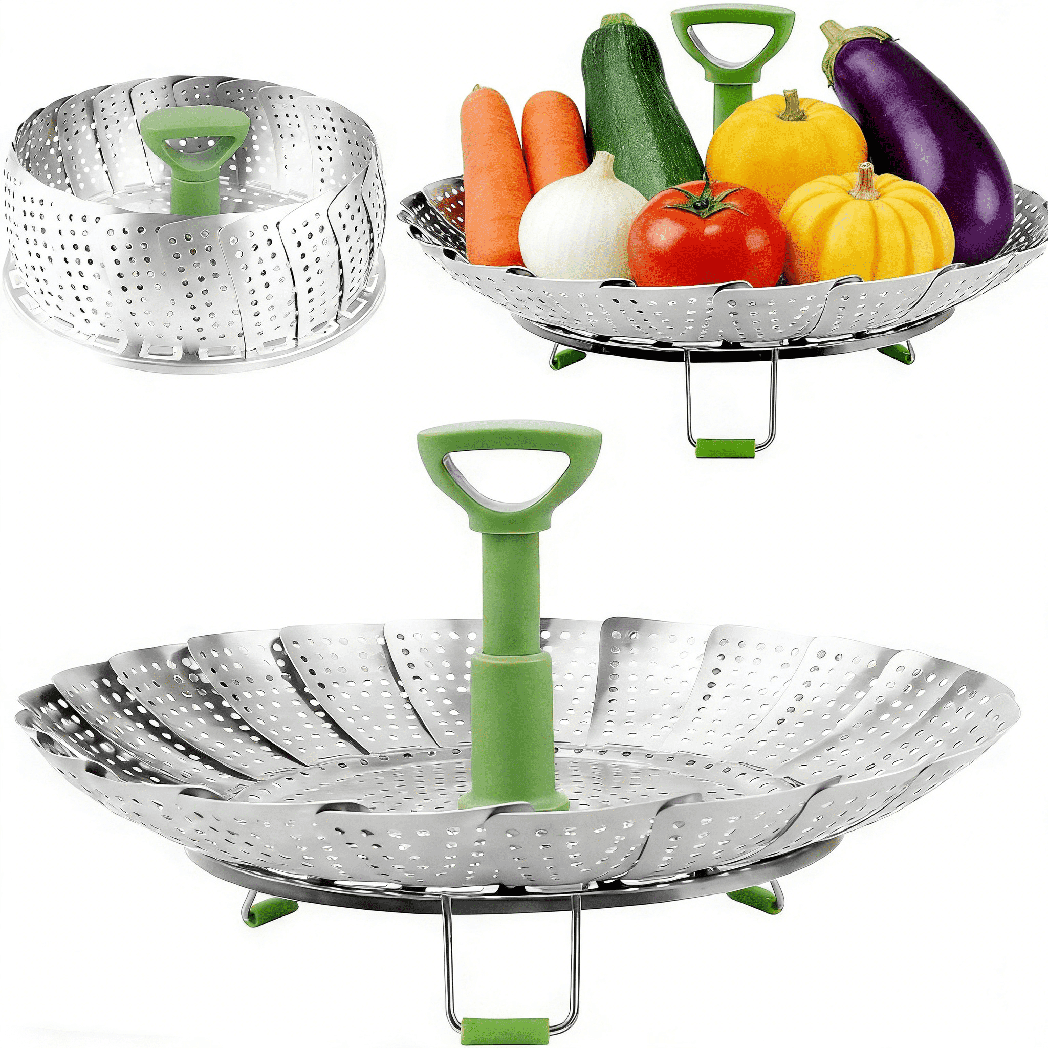 Vegetable Steamer Basket Stainless Steel Folding - Expandable 5.1" to 9 ...